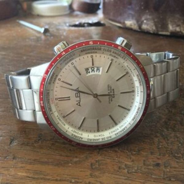 Seiko Alba World Time Stainless Steel Quartz Watch. Water Resistant 5 ...