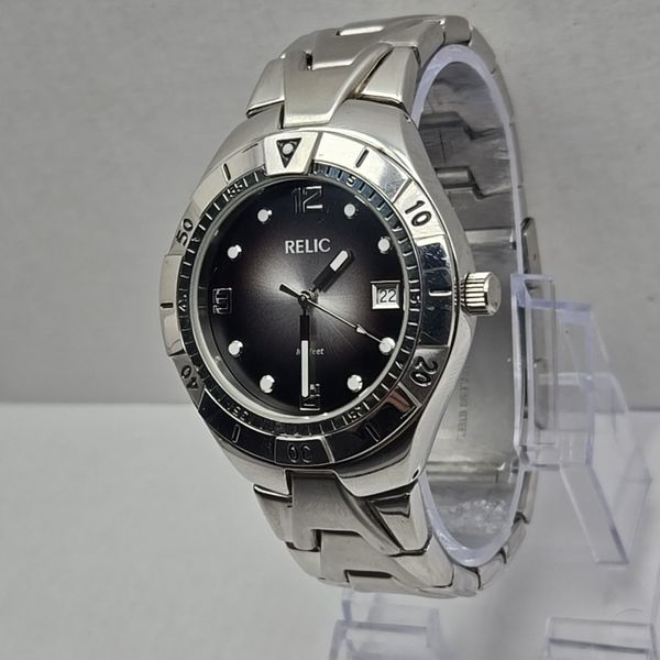 Mens Relic by Fossil 40mm Silver Tone Date Watch Quartz New Battery ...