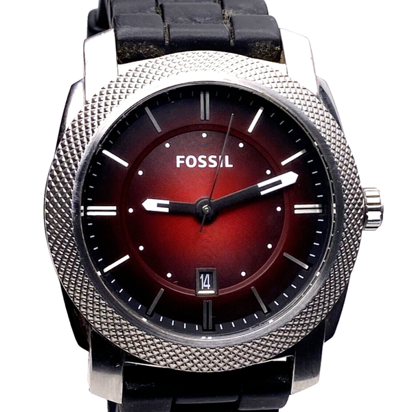 FOSSIL MACHINE C241002 RED DIAL LUMINOUS HANDS BLACK SILICONE 5ATM MEN ...