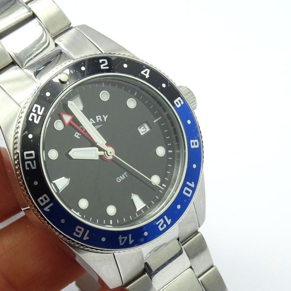 ROTARY GMT Men's 40mm Black Dial Bracelet Wristwatch FAULTY CROWN ...