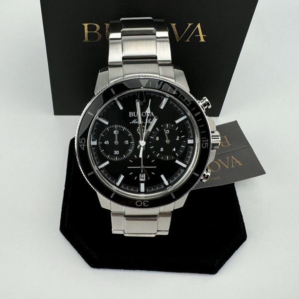 Bulova Marine Star 96B272 Chronograph Black Dial Stainless Steel Men's ...