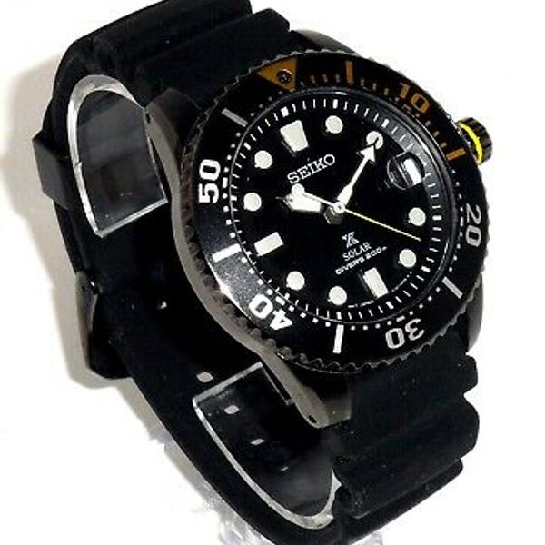 SEIKO SOLAR $395 MEN'S BLACK ION DIVER'S WATCH, DATE, BLACK RUBBER ...