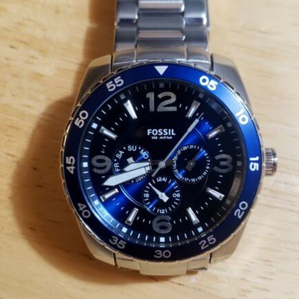 FOSSIL SPORT DIVER BQ 9373 STAINLESS BRACELET NAVY BLUE 3 EYE FACE DIAL ...