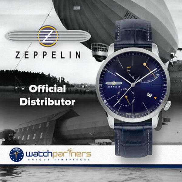 Zeppelin Flatline Automatic Watch Power reserve 40mm Clear back Blue ...