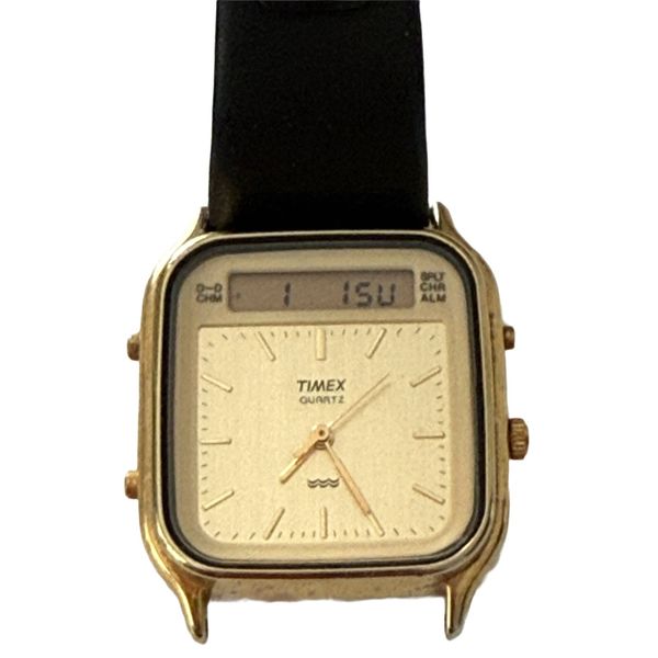 Vintage 1970's Timex Quartz Chronograph Watch Leather Band Lost Pin ...