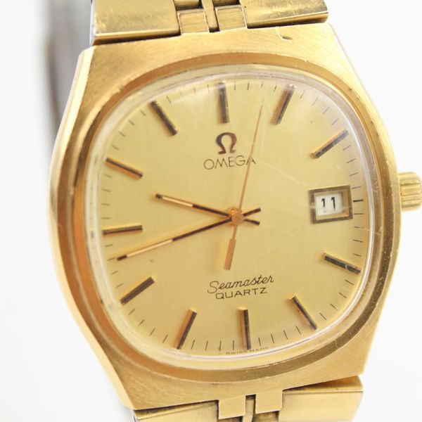 Mens Omega Seamaster Quartz Gold Tone Watch Ref. 1342 Working ...