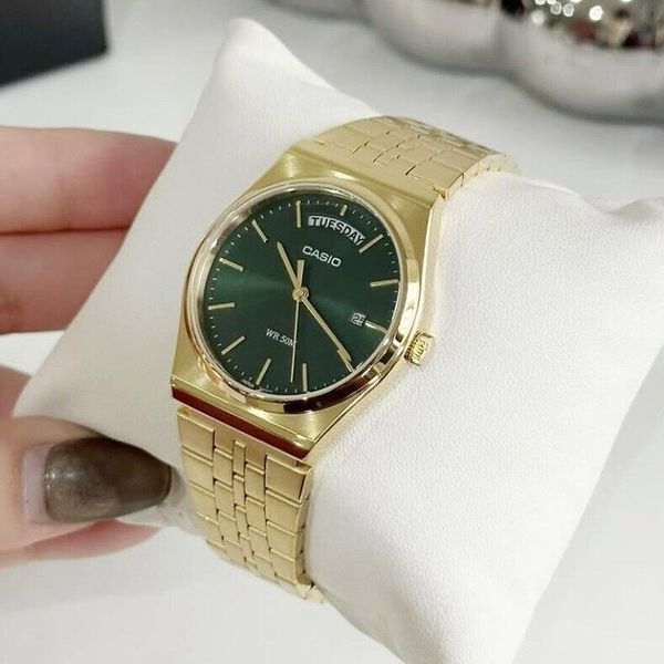 Casio MTP-B146G-3A Green Analog Gold Tone Stainless Steel Retro Look ...