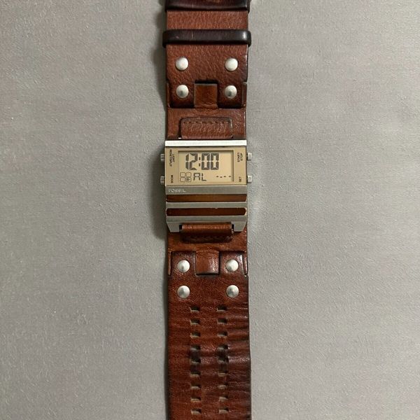 Fossil Digital Wide Brown Leather Band Rare JR-9748 Men's Watch ...