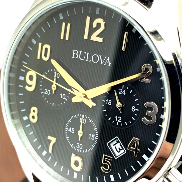 Bulova Men's Watch 96B301 Quartz Chronograph Black Dial Brown Leather ...
