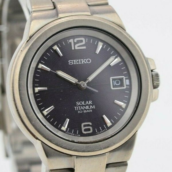 Vintage Seiko Solar Titanium Watch Date V145-0G50 JDM Japan G744/72.2 ...