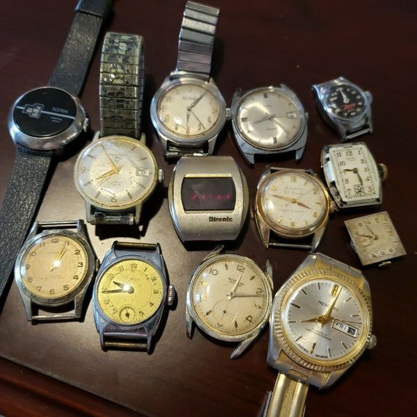 11 Vintage Watches for Repair, PArts, Bulova, Litronix LED, Zorro, Jump ...