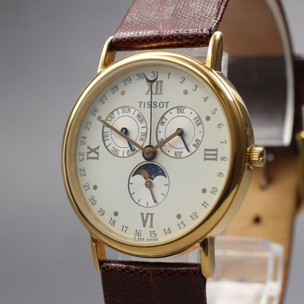 Vintage TISSOT Moonphase Triple Calendar C295 Quartz Watch - Gold ...