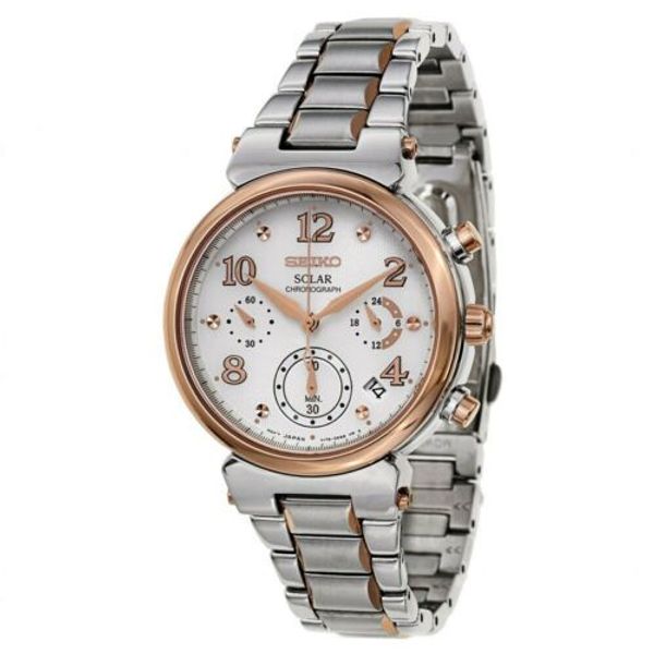 Seiko Women's Solar Rose Gold Stainless Chronograph Lukia Style Domed ...