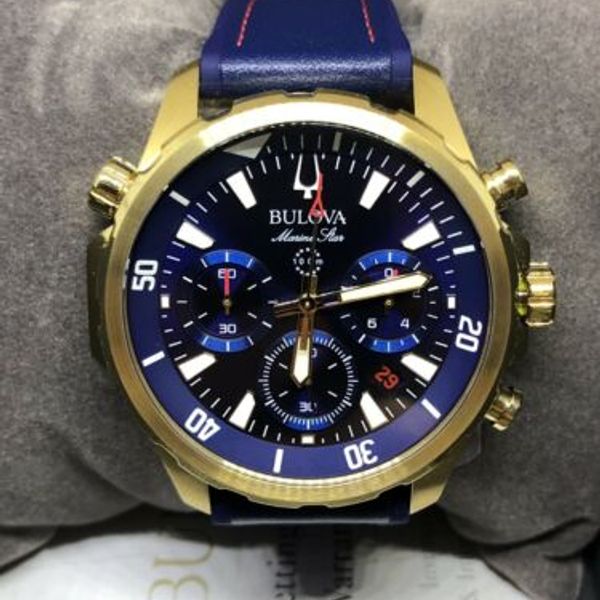 BULOVA MARINE STAR CHRONOGRAPH BLUE DIAL MEN'S WATCH 97B168 #C4 ...