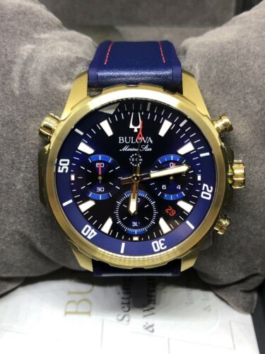 BULOVA MARINE STAR CHRONOGRAPH BLUE DIAL MEN'S WATCH 97B168 #C4 ...