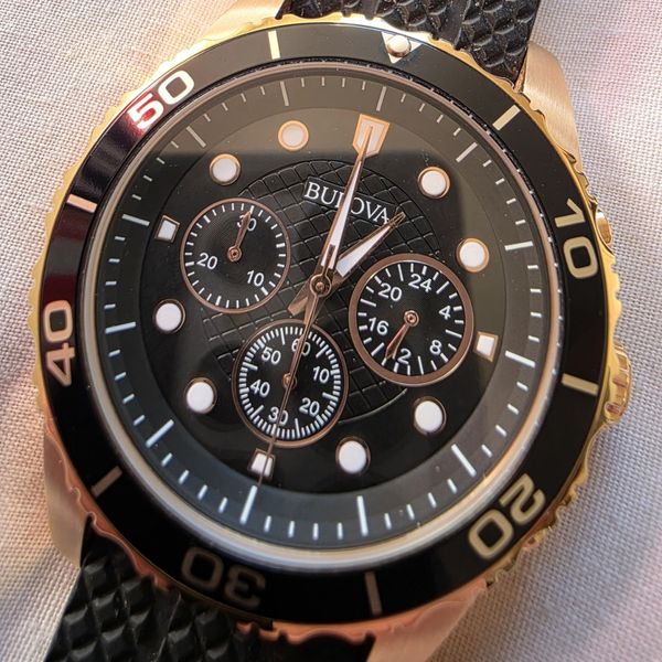 Bulova Classic Chronograph Men's Black Rubber Strap Watch | WatchCharts ...