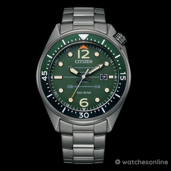 NEWâ Citizen Eco Drive Aviator Green Dial Gunmetal Gray Steel Watch ...