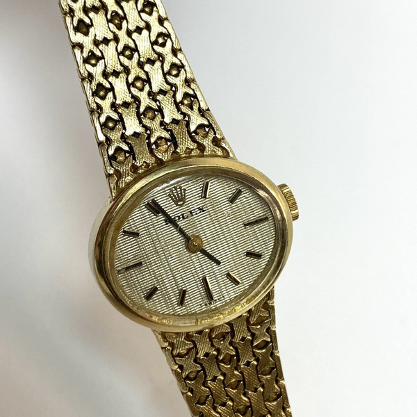 Ladies Vintage Rolex Italian 14K Yellow Gold 0585 21mm Manual Mesh ...