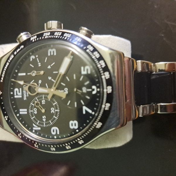 Swiss Swatch Core SPEED UP AGAIN Steel Chrono Men Watch 43mm YVS441GC Â ...