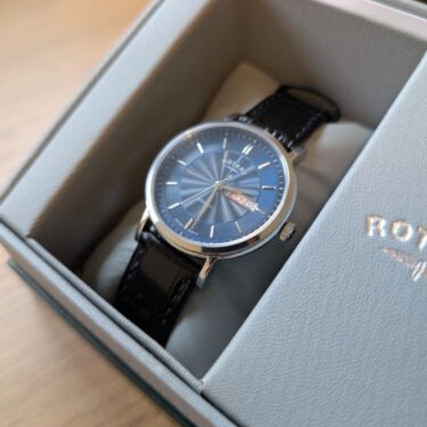 Rotary Windsor Gents Watch in Original Box, Blue Dial, Day Date ...