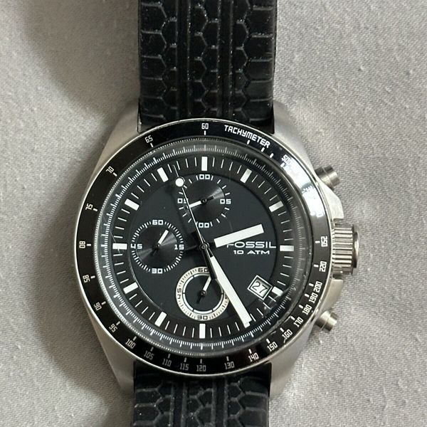 Fossil Chronograph CH2573 Stainless Steel Black Silicone Rubber Band ...