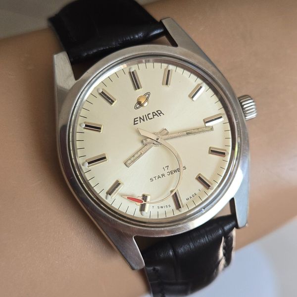 Vintage ENICAR men's manual wind watch Rocket second hand swiss 1970s ...