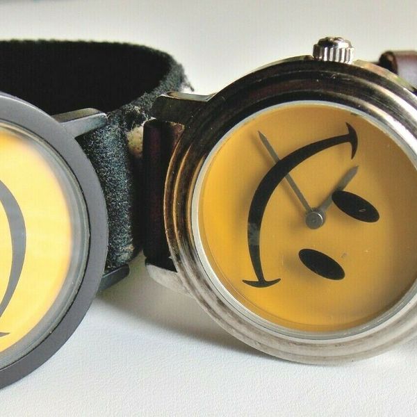 TIMEX JOE BOXER 1995 WATCH LOT OF 2 WINKING & ROTATING SMILEY FACE ...
