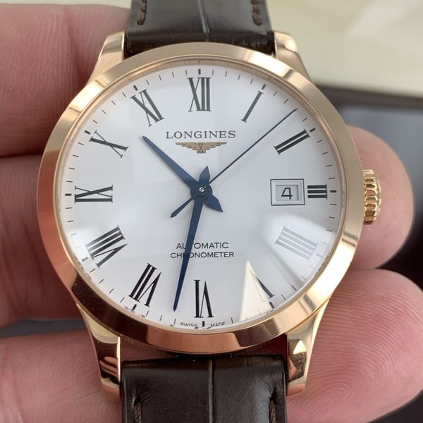 18ct Rose Gold Longines Record Automatic Date Watch Skeleton Back 2025 ...