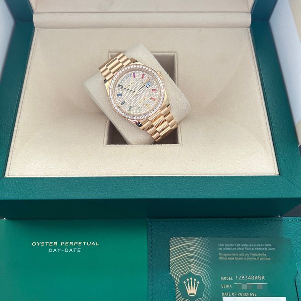 FS: Rolex BNIB 128348RBR Pave Rainbow dial DD36 in yellow gold full set ...