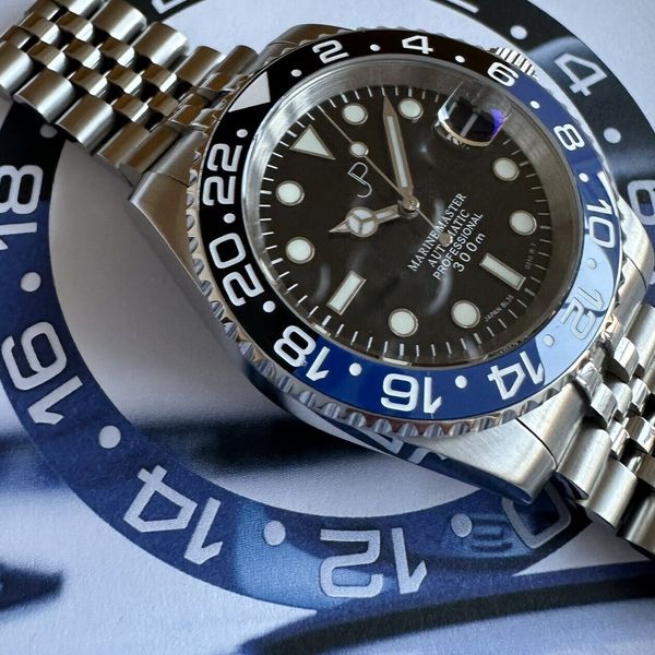 seiko nh35 JP custom watch 40mm automatic watch black & blue ceramic ...