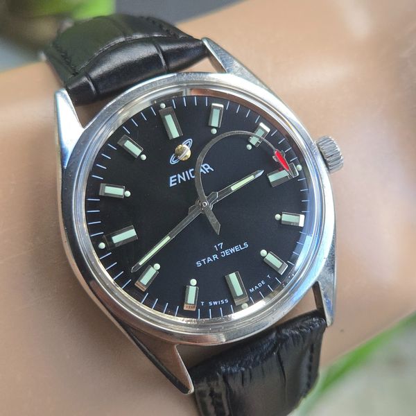 Vintage ENICAR men's manual wind watch Rocket second hand swiss 1970s ...