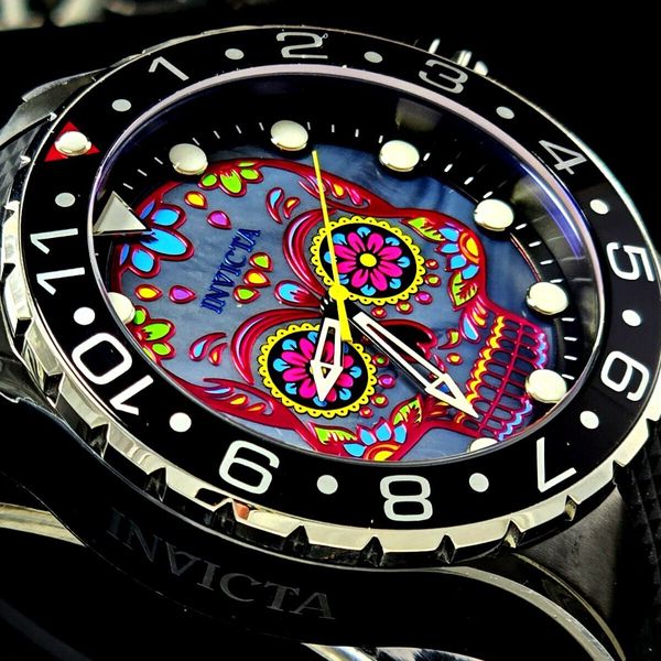 New Invicta Men's 50mm AVIATOR Dia De Los Muertos Quartz MOP Skull Dial ...