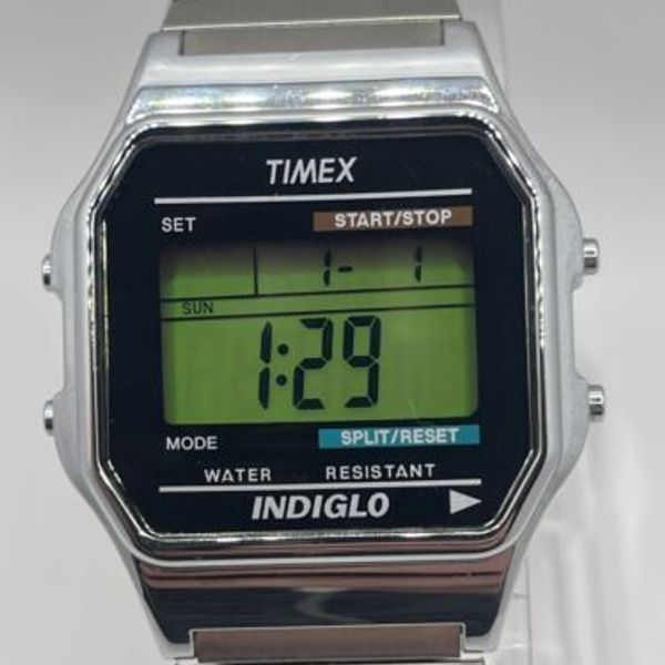 Timex Indiglo Men's Digital Quartz Watch Silver Stretch Band T78587 ...