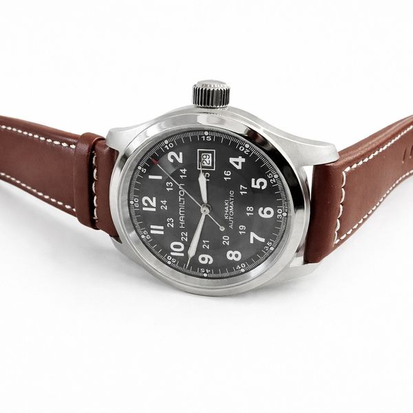 Hamilton Khaki Field Automatic Wrist Watch 42mm Black Dial | Brown ...