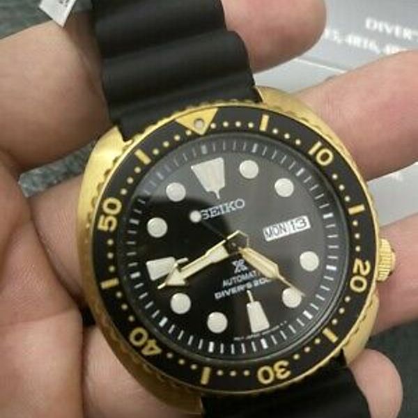 New Seiko SRPC44 Turtle Prospex Automatic Diver Gold Tone Silicone ...
