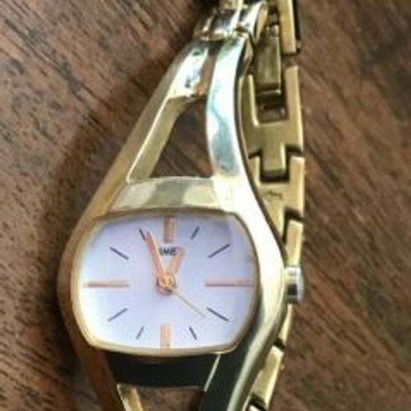 Ladies Timex Gold Tone SR521SW Cell Quartz Bangle Link Bracelet Watch ...