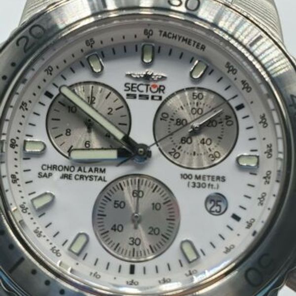 Sector 550 Chrono Alarm Sapphire Crystal White Dial Bracelet Men's ...