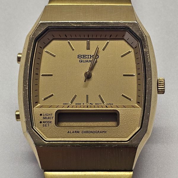 Vintage Mens Seiko H601-5461 Ana Digi Chronograph Gold Tone Wrist Watch ...