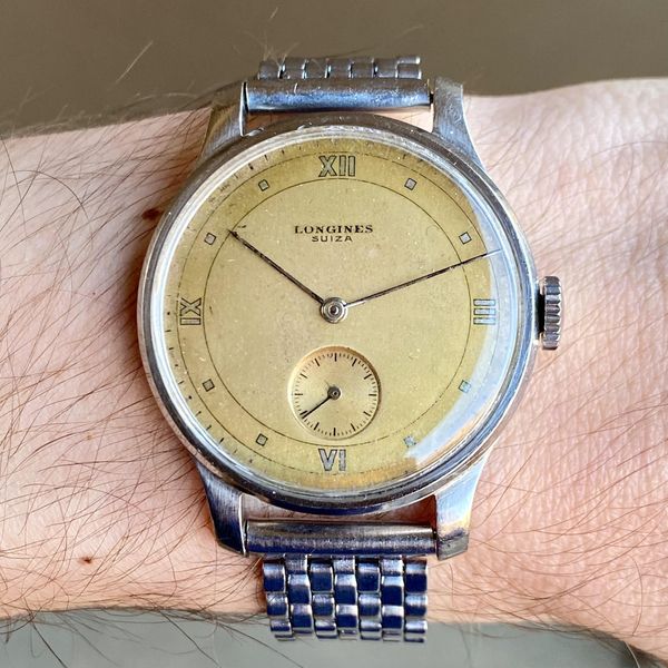 [WTS] 1945 Longines w/ 35mm Steel Case, Suiza-Signed Copper Dial, 12.68z Movement, BOR Bracelet ...