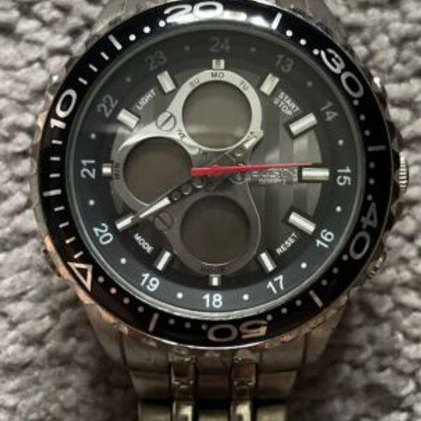 Elgin Quartz Watch Mens Big Face SR626SW Silver Chronograph ...