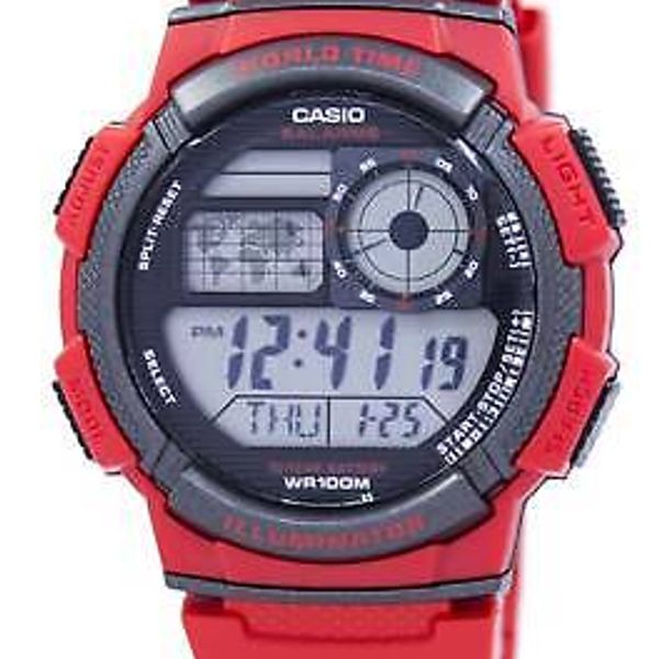 Casio Youth World Time Alarm World Map Timer AE-1000W-4AV 100M Mens ...