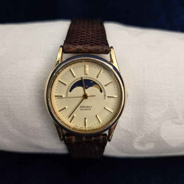 Vintage Seiko Moon Phase Watch Women 25mm 2A24-0048 Gold Tone New ...