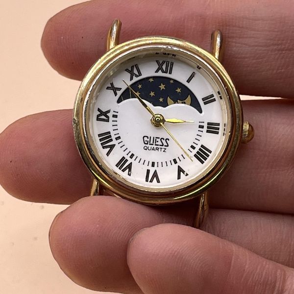 Vintage 90s Guess Quartz Watch Gold Tone Moonphase Japan Movement Watch ...