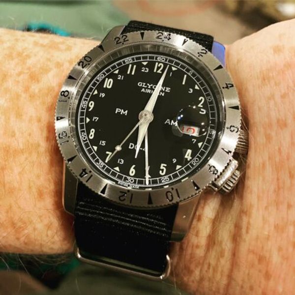 SUPERB GLYCINE AIRMAN DC-4 GMT AUTOMATIC PILOTS WATCH WITH ORIGINAL BOX ...