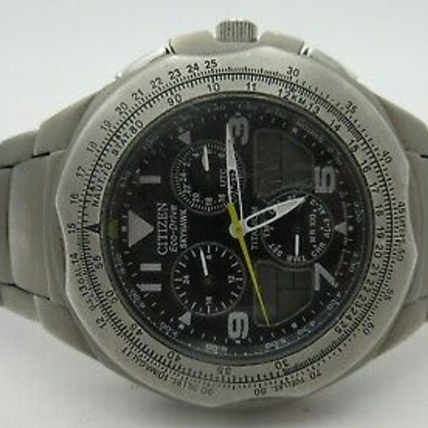 Citizen Eco Drive Skyhawk Titanium JR3060-59F Chronograph World Time ...