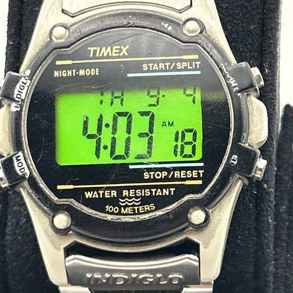 Vintage Timex Atlantis 100 Digital Silver Triathlon Indiglo Alarm ...