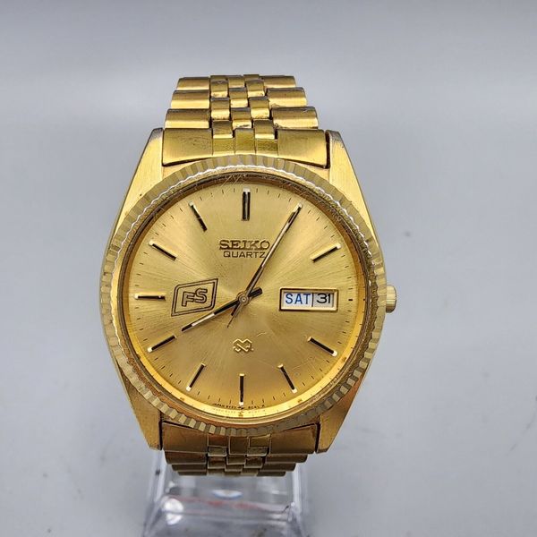 Vintage Seiko SQ Watch Men Gold Tone Gold Dial Daydate 36mm 5Y23-8A69 New Batt | WatchCharts ...