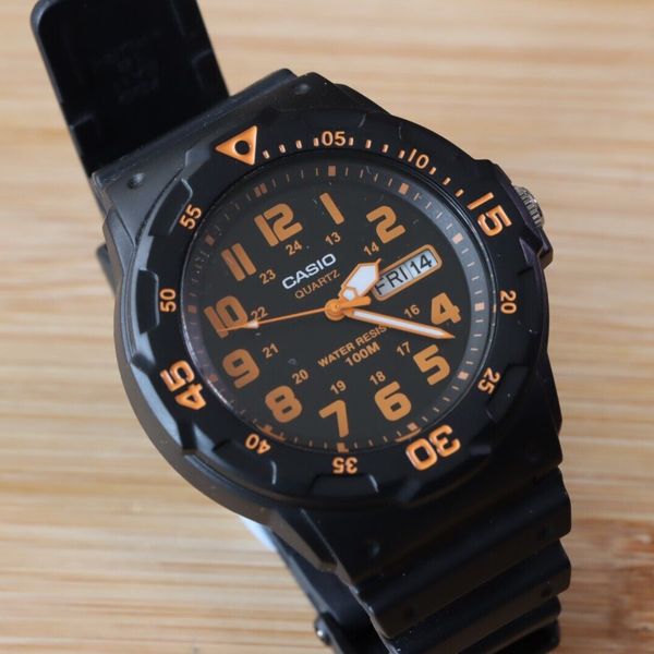 Casio Mens Day Date Orange Number & Black Rubber Strap Watch - MRW-200H ...