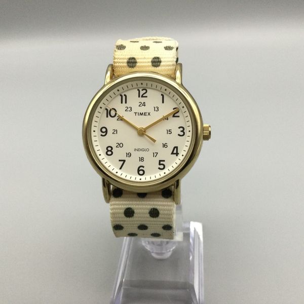Timex Weekender Watch Women Indiglo 38mm Gold Tone Polka Dot Band New ...