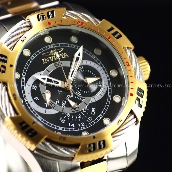 Rare Invicta Men's 50mm Speedway BOLT Day Date GMT Quartz Black Dial TT ...